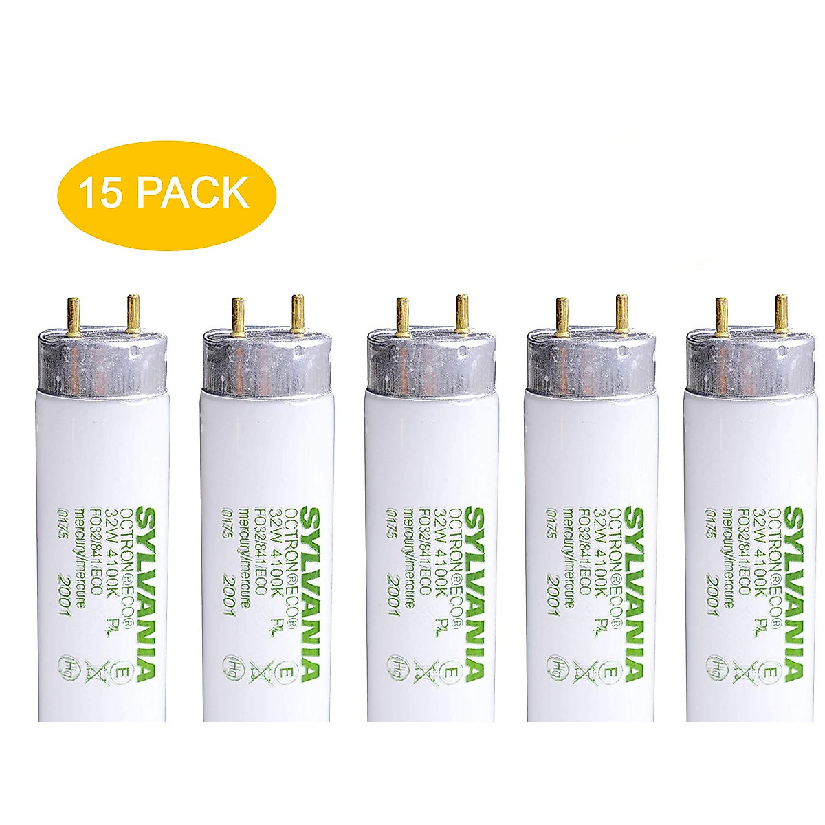 SYLVANIA (case of 15) 21781 FO32/841/ECO 32 watt 4100K T8 Bulbs, 800 Series, 48 inch Fluorescent Tube