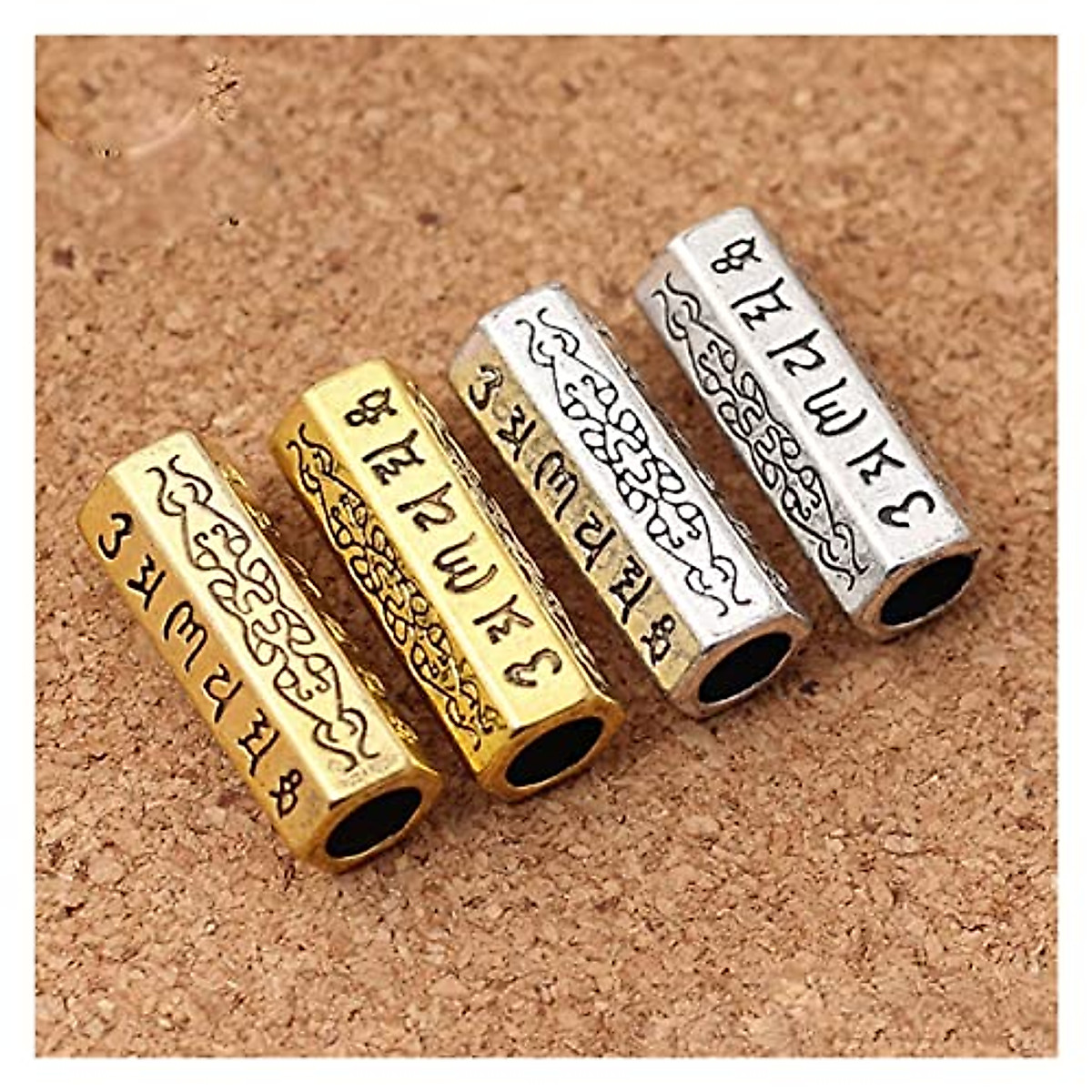 Kigauru Bead Charms 2pcs/lot Craft Engraved Long Tube Beads Tibetan Silver Gold Spacer Beads Fit Jewelry Making DIY Beaded Material DIY Pendants (Color : Antique Gold, Item Diameter : 10x25.5mm 2pcs)