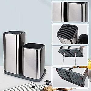 Stainless Steel Universal Knife Holder Block, Yimerlen Knife Holder Storage with Cutting Board Stand, Multifunction Knife Organizer for Kitchen Counter (with Cleaning Brush)