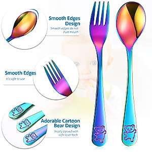 24 Pieces Kids Silverware Toddler Utensils Children's Safe Flatware Toddler Silverware Set 12 x Kids Forks 12 x Kids Spoons Stainless Steel Toddler Spoons and Toddler Forks (Colorful)