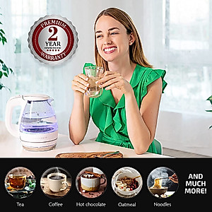 OVENTE Glass Electric Kettle Hot Water Boiler 1.5 Liter Borosilicate Glass Fast Boiling Countertop Heater - BPA Free Auto Shut Off Instant Water Heater Kettle for Coffee & Tea Maker - White KG83W