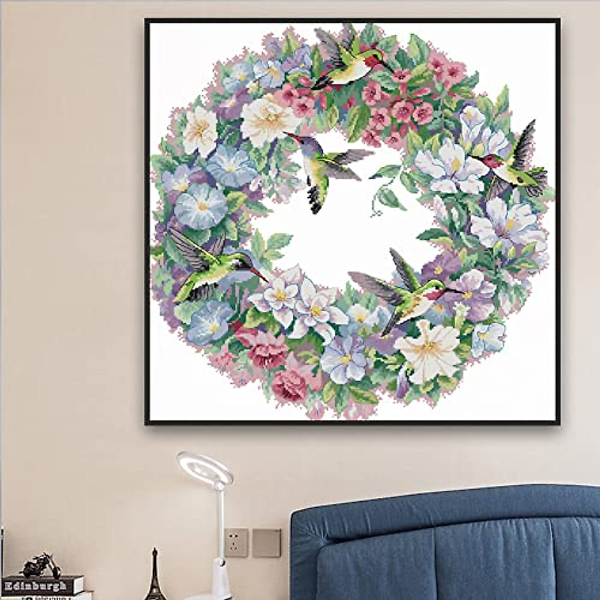 Cross Stitch Kits Patterns Embroidery Starter Kits for Adult Beginners and Kids DIY Easy Printed Cross-Stitch Kits for Home Decor - The Art of Hummingbirds 17.8×17.8(inch) (hjlk)