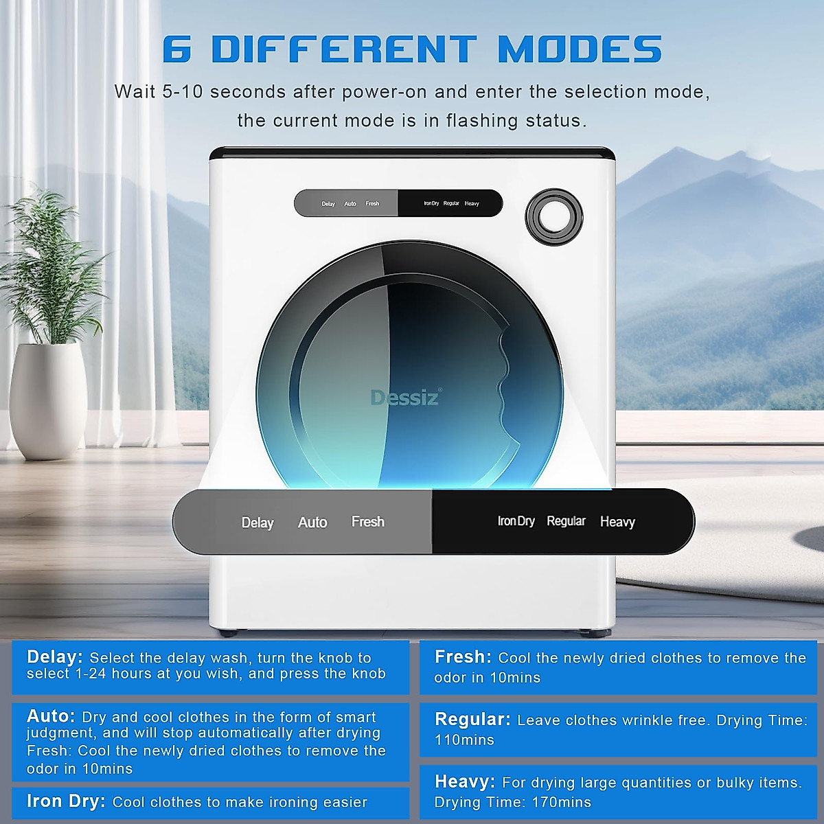 BINMIT 110V 970W Portable Clothes Dryer, 11LBS Capacity Compact Laundry Dryer, Small Spaces RVs and Apartments Quiet, Front Load Mini Portable Dryer for Laundry Machines Drying