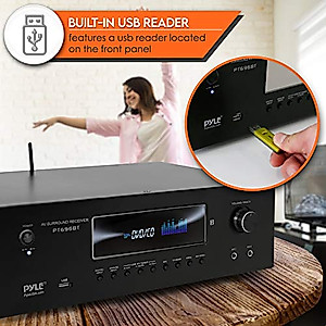 Pyle 1000W Bluetooth Home Theater Receiver - 5.2-Ch Surround Sound Stereo Amplifier System with 4K Ultra HD, 3D Video & Blu-Ray Video Pass-Through Supports, MP3/USB/AM/FM Radio - Pyle PT696BT,Black