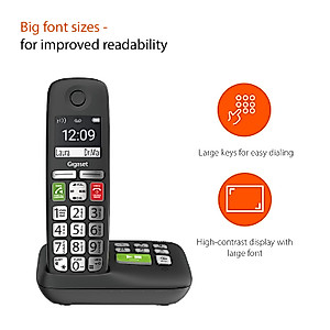 Gigaset E295A Duo – Two Big Button Phones Cordless – Made in Germany – Big 2” Display – Extra Large Keys and Easy Usability – Call-Blocker – Phonebook with 100 Contacts, Black