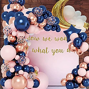 Holicolor 157pcs Blue and Pink Balloon Arch Garland Kit, Gender Reveal Balloon Navy Blue Rose Gold Pink and Confetti Latex Balloons with Blue Foil Star for Baby Shower Birthday Wedding and Graduation