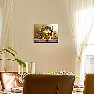 SunFlax Kitchen Fruit Canvas Wall Art: Red Grape Wine Picture Vintage Food Oil Painting Contemporary Abstract Artwork Artistic Giclee Print for Modern Dining Room Restaurant Bedroom
