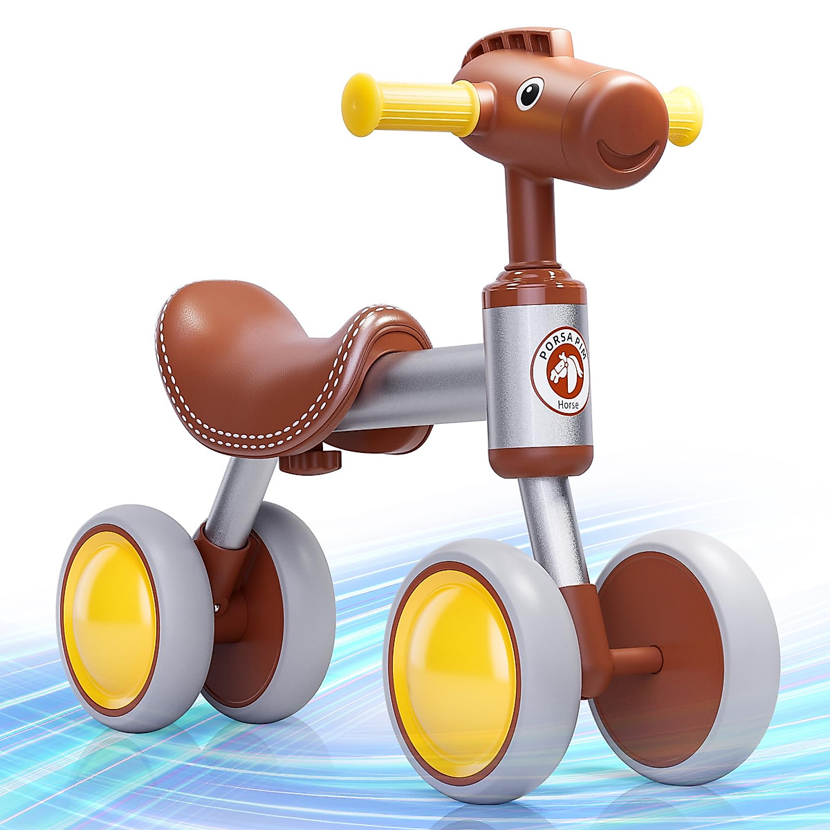 TWFRIC Balance Bike for 1+ Year Old Boys Girls, Toddler Balance Bike 12-36 Month No Pedal 4 Wheels Ride-on Baby Bike Riding Toys for 1 Year Old Birthday Gifts(Brown)