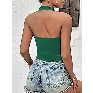Ekouaer Women Halter Top Backless Scroop Neck Slim Stretchy Ribbed Knit Camisole Crop Tops(Green,S)