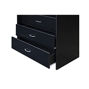 Hodedah 3-Drawer 1-Open Shelf 2 Compartments Dresser, Black