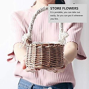 Cabilock Flower Girl Baskets Wicker Woven Basket Willow Basket Picnic Basket Woven Eggs Candy Basket Flower Basket Cookie Gift Box Bags Rattan Woven Storage Bin for Easter Birthday