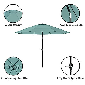 Pure Garden 50-LG1043B Patio Umbrella with Auto Tilt – 10 Ft Sun Shade with 19lb Weighted Base for Deck, Backyard, Outdoor Furniture, or Pool (Dusty Green)