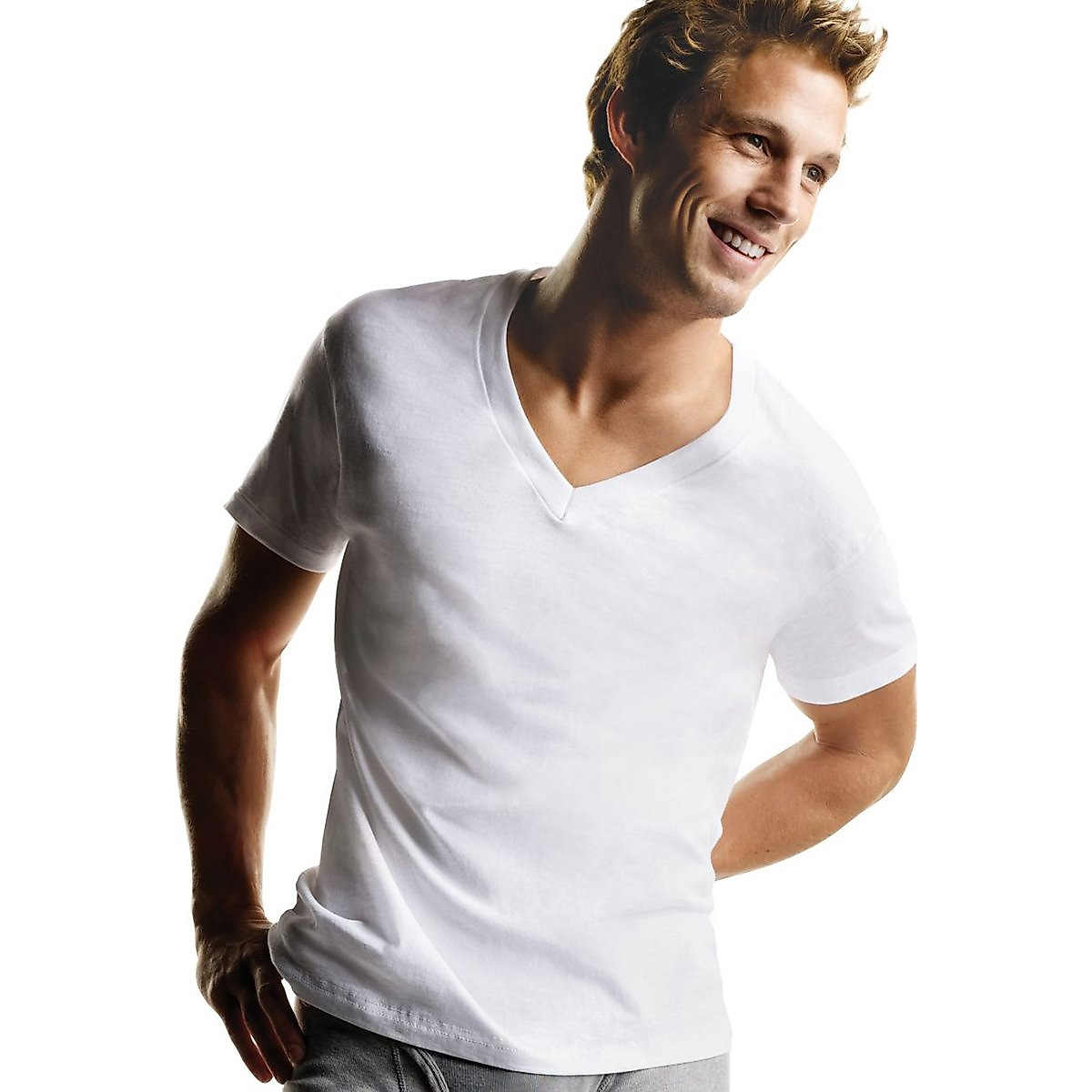 Mens Hanes White V Neck T P5 White 2XL Hanes White V-Neck T P5