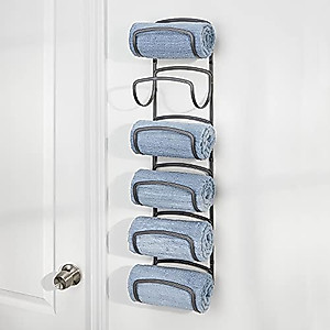 mDesign Steel Towel Holder for Bathroom Wall - Wall Mounted Organizer for Rolled Bath Towels - Six Level Wall Mount Towel Storage Rack - Bathroom Towel Organizer - Hyde Collection - Graphite Gray