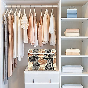 Krafig Art African Girl Foldable Storage Box Large Cube Organizer Bins Containers Baskets with Lids Handles for Closet Organization, Shelves, Clothes, Toys