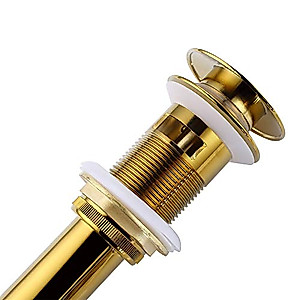 Vanity Vessel Sink Drain, Angle Simple Brass Pop Up Drain Stopper with Overflow Bathroom Sink Drain Stopper Lavatory Drain Assembly, Gold