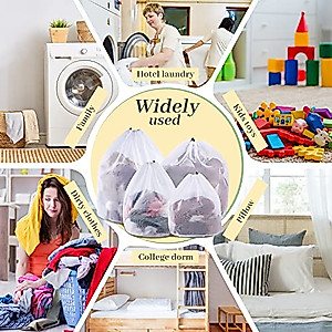 12 Pcs Mesh Laundry Bag with Drawstring White Heavy Duty Mesh Bag Machine Washable Sheet Drawstring Bag Net Wash Bag Laundry Washing Bag for Delicates College Dorm (Fine Style)