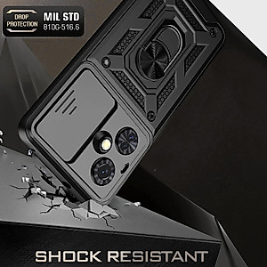 Suyomo for Oneplus N30 5G Case with Tempered Glass Screen Protector [2Pcs],Heavy Duty Case with Camera Cover Ring Holder Stand Shockproof Dual-Layer Protection Case for Oneplus N30 5G (Black)