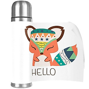 Stainless Steel Leather Vacuum Insulated Mug Fox Thermos Water Bottle for Hot and Cold Drinks Kids Adults 16 Oz