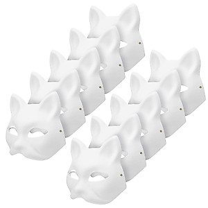 TOYANDONA 10pcs Cat Masks to Paint, Animal Dress Up Masks DIY White Masks Half for Masquerade Halloween Kids Cosplay Masks Costume Party Favors