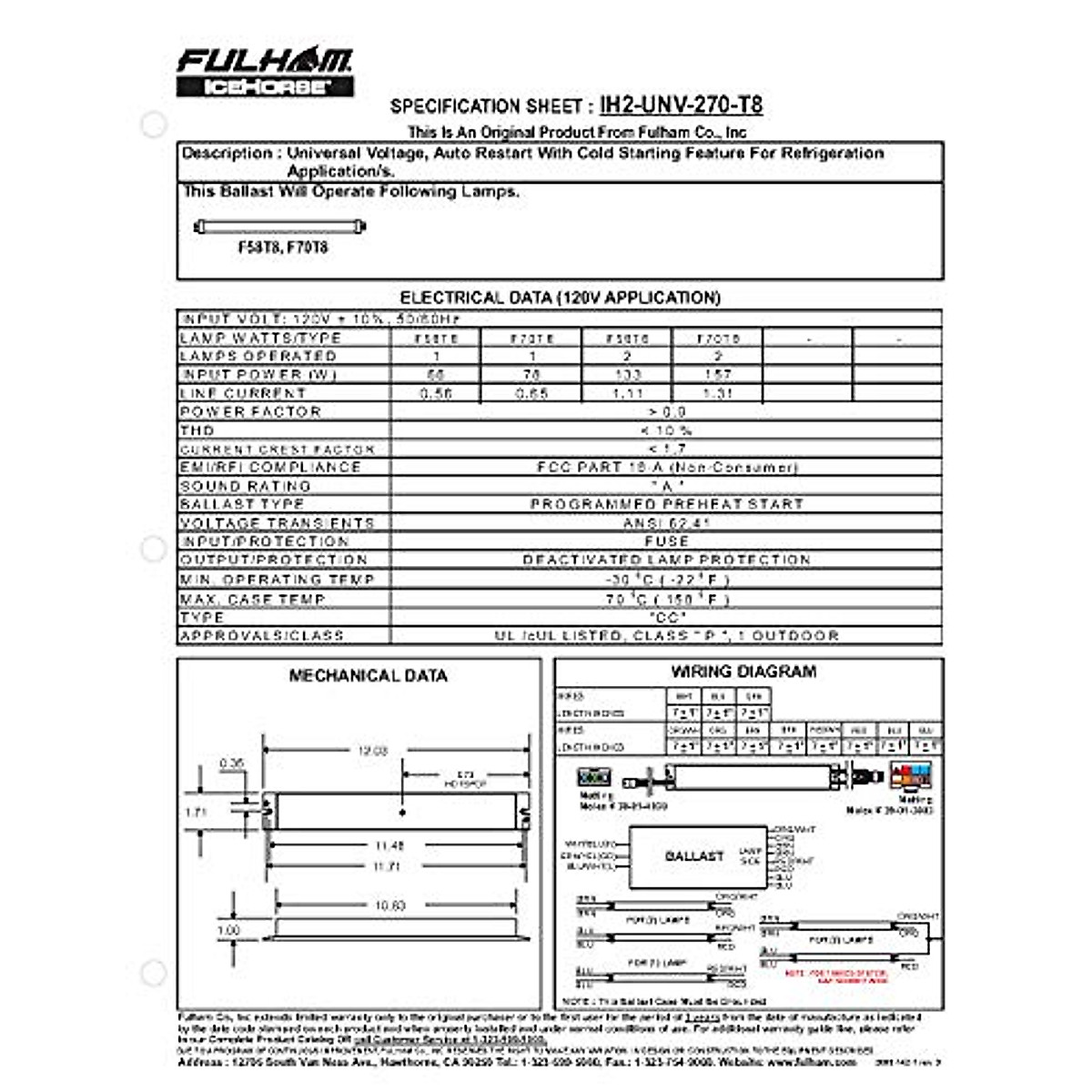 Fulham Lighting IH2-UNV-270-T8 IceHorse 2 Low Temp Ballast, 120V, Black/Red