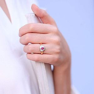 KnBoB Women Heart 3 Layers Round Shape 0.5ct Ruby Ring 18K Gold & 18K White Gold Promise Wedding Engagement Bridal Anniversary Ring Size 10