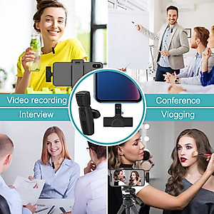 HUHD Wireless Lavalier Microphone Compatible with iPhone iPad Android Devices, Plug and Play Wireless Recording Microphone for TikTok Vlog YouTube, Noise Reduction, No App or Bluetooth Needed