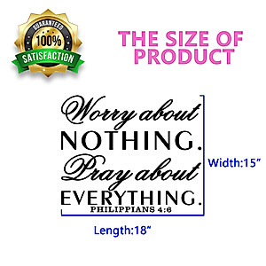 SEATUNE Inspirational Wall Decals, Prayer Wall Decor, Quotes Bible Verse Christian Religious Faith Bedroom Living Room Vinyl Art Decor Home Stickers Worry About Nothing Pray About Everything 18"X15"