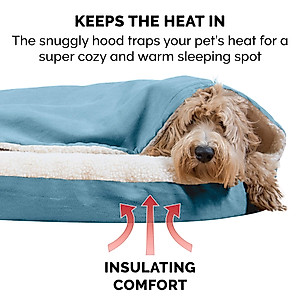 Furhaven 26" Round Orthopedic Dog Bed for Medium/Small Dogs w/ Removable Washable Cover, For Dogs Up to 30 lbs - Sherpa & Suede Snuggery - Blue, 26-inch