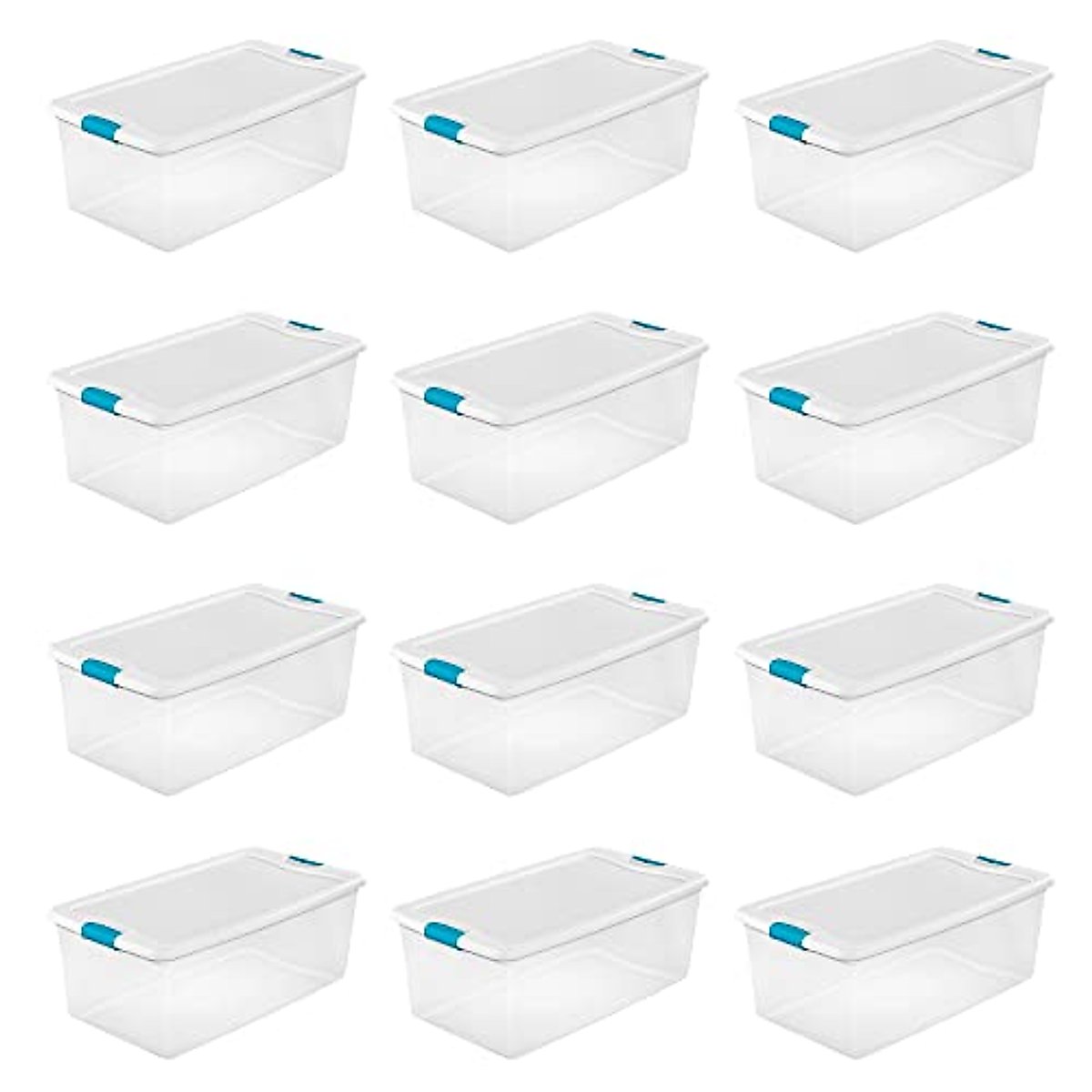 Sterilite 106 Quart Clear Plastic Stackable Storage Container Bin Box Tote with White Latching Lid Organizing Solution for Home & Classroom, 12 Pack