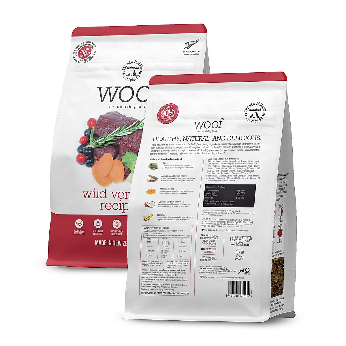 The New Zealand Natural Pet Food Co. WOOF Air Dried Dog Bites -Venison Recipe Air Dried Dog Food,High Protein Venison Dog Food, Healthy Dog Food,26.5oz