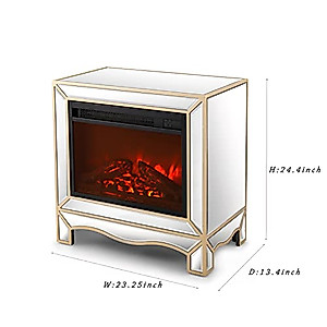 AUWHALEUS Small Silver Mirrored Electric Fireplace 1500W Corner Fireplace Heater for Apartment, Living Room, Bedroom, 23.2" W x 13.4“D x 24.4”H