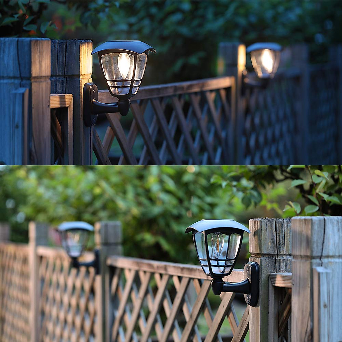 MAGGIFT 4 Pack Solar Powered Wall Lantern, Outdoor 10 Lumen LED Edison Bulb Warm White Solar Lights Wall Sconce with No Wiring Required, Fixture with Wall Mount Kit