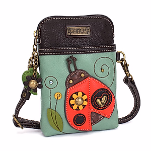 CHALA Cell Phone Crossbody Purse-Women PU Leather/Canvas Multicolor Handbag with Adjustable Strap - Ladybug - teal