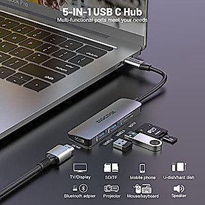 DIGCOOL USB C Hub, 5 in 1 USB C Dongle, USB C to HDMI Multiport Adapter 4K HDMI 2 USB 3.0 Ports SD/TF Card Reader for MacBook, Mac Pro, iPad Pro, XPS, and More