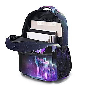 aportt Galaxy Wolf Backpack for Boys Girls Space Stars Wolf Purple Blue Durable Casual Basic Kids Bookbag Cool Lightweight School Bag for Teens Students Travel Hiking Camping Daypack