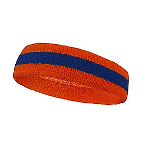 COUVER 2 Color Stripe Terry Sports Headband (1 Piece), Blue/Dark Orange
