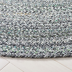 SAFAVIEH Braided Collection Area Rug - 5' Round, Green & Grey, Handmade Country Farmhouse, Ideal for High Traffic Areas in Living Room, Bedroom (BRD804Y)