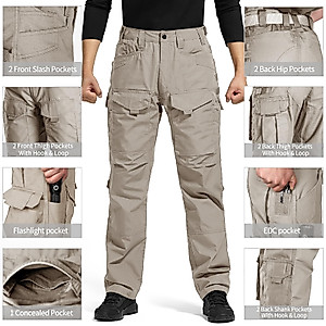 FREE SOLDIER Men's Cargo Pants,Tactical Pants for Men Stretch,Durable Ripstop EDC Work Pants for Hiking (Khaki 34Wx32L)