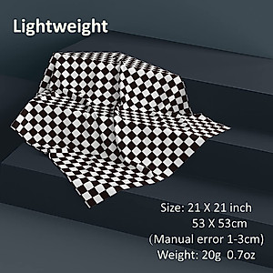 INAINI Black White Checkered Silk Scarf - Checkered Flag Bandana - Checkerboard Neck Scarf - Pure Natural Silk Handkerchief 21" x 21 inch