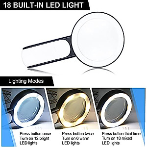 Arsir Handheld Magnifying Glass with Light, 30X 4IN Large Lighted Magnifier Glasses 18 LED 3 Modes Illuminated Magnify Lens for Seniors Rreading Book Macular Degeneration Coins Jewelry Kid Hobby Gifts