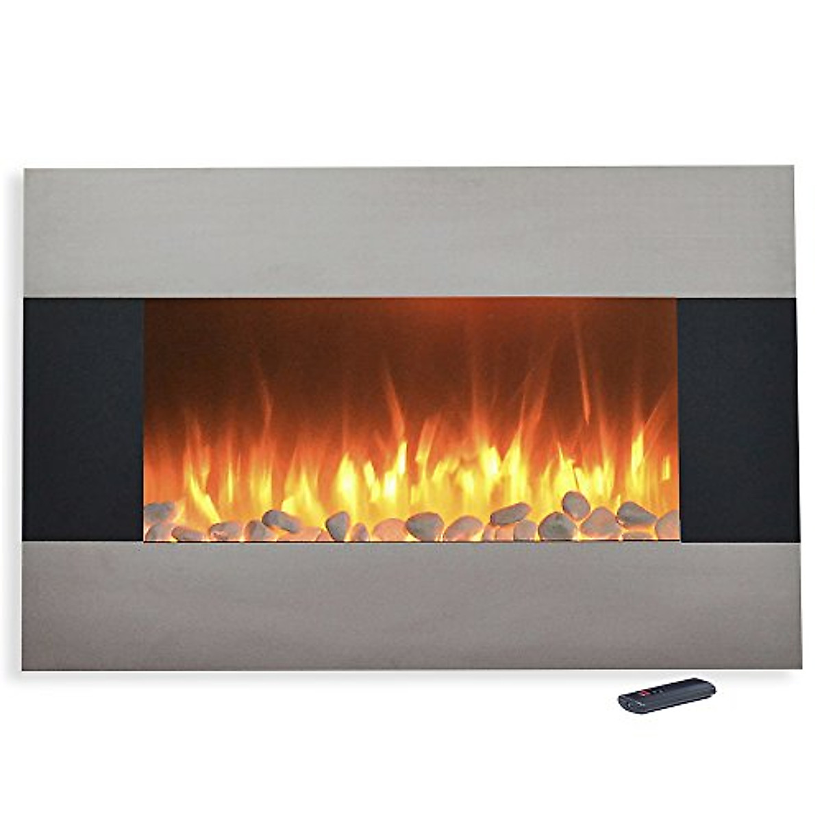 Northwest Electric Fireplace Heater – Wall-Mount and Removable Floor Stand with Remote – Adjustable Flame Brightness and Heat, 36", Silver