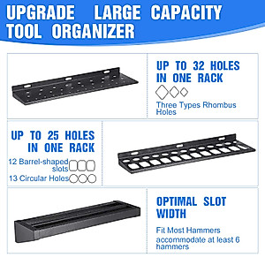 Memorywuu 3 Pcs 16in Tool Holder Organizer for Screwdrivers, Hammer, Pliers, Wall Mounted Metal Storage Rack Organizer for Workshop, Workbench, Fit Most of Screwdrivers, Hammer, Pliers or Small Tools