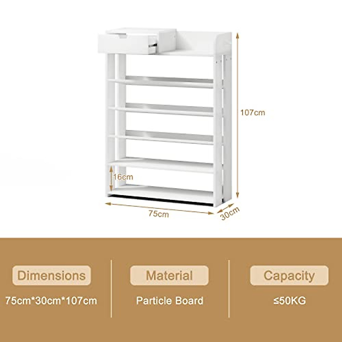 BURENMTO 5-Tier Wooden Storage Organizer, 29.5" Wide Vertical Shoe Rack for Closet Large Entryway Shoe Rack 15 Pairs Corner Tall Organizer Shoe Shelf with Drawer