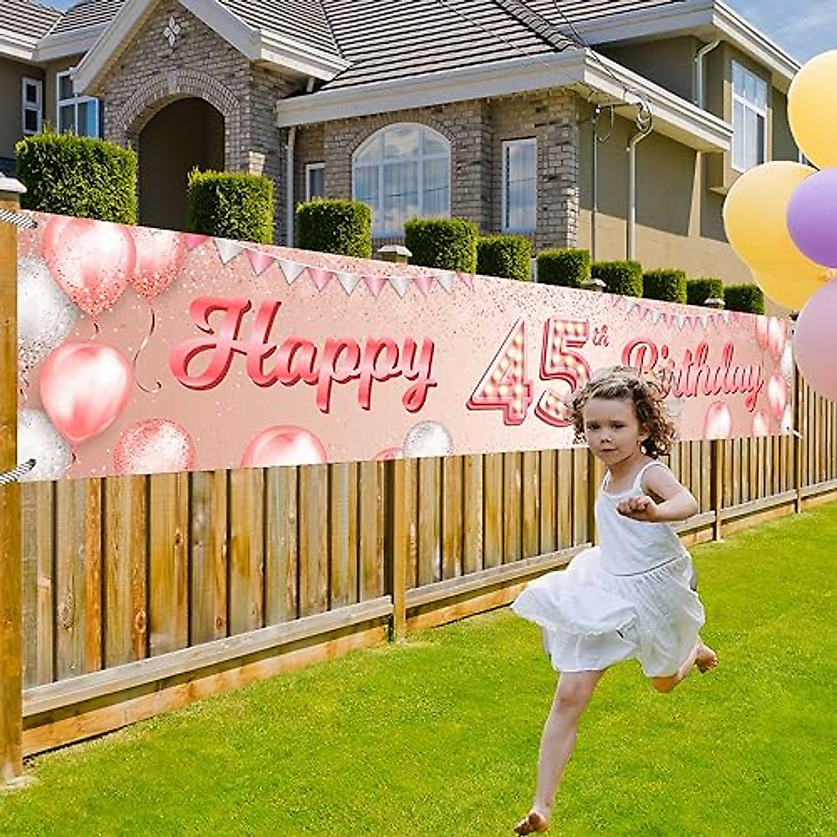 Happy 45th Birthday Rose Gold Banner Backdrop Cheers to 45 Years Old Confetti Balloons Theme Decor for Women 45 Years Old Pink Birthday Party Supplies Bday Decorations Gift Background Favors Glitter