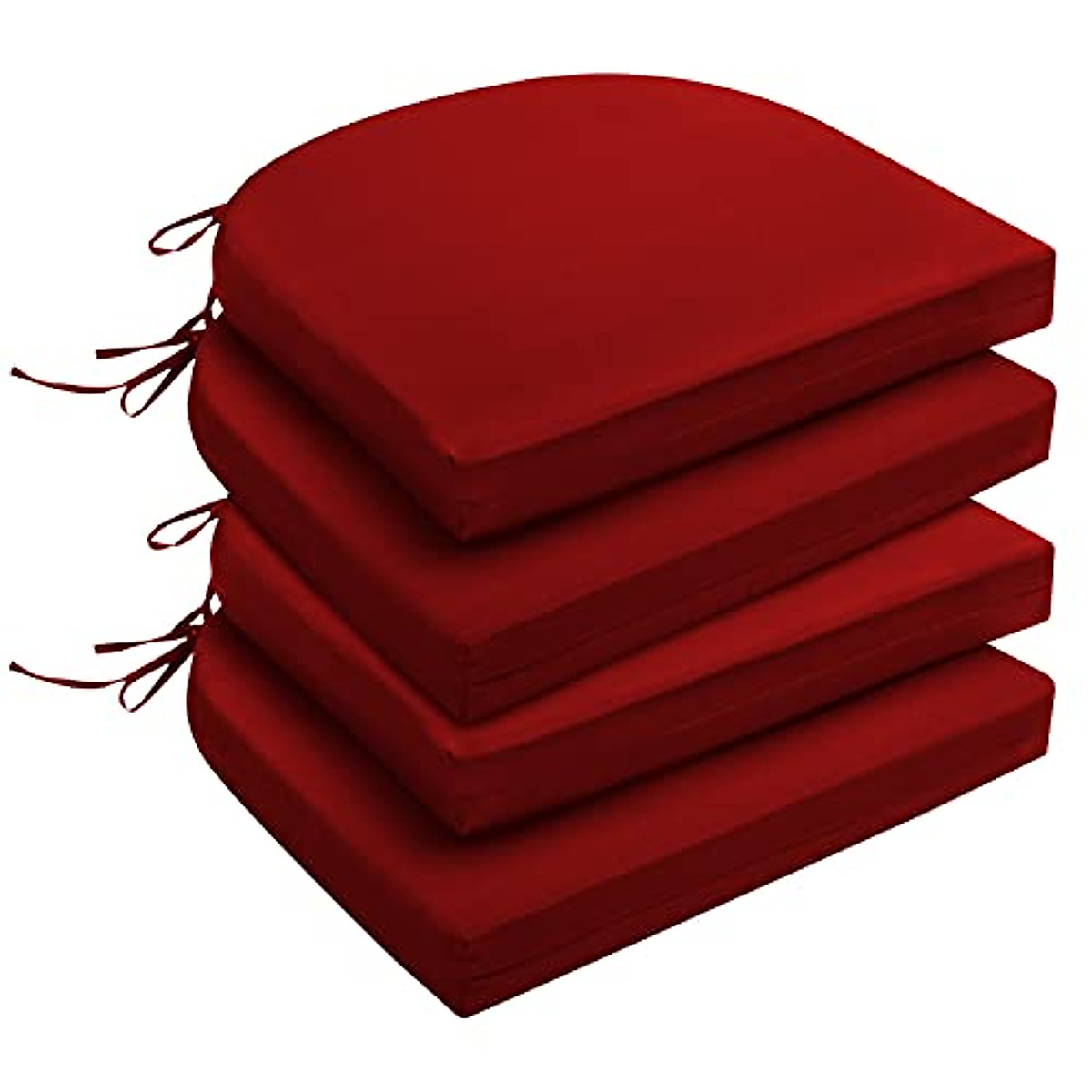 Cozyide Outdoor Chair Cushions, Waterproof Patio Seat Cushions with Adjustable Straps, Round Corner Patio Chair Cushions for Garden, Burgundy, 17x16x2 Inch (Pack of 4)