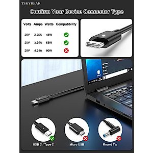 65W 45W USB C Laptop Charger for Dell Latitude 5420 5520 7420 7390 7400 7410 E5420 5320 7320 7370 5289 XPS 13 7390 9350 9360 9365 9370 Chromebook 3100 5190 Charger Type-C AC Adapter Power Supply Cord