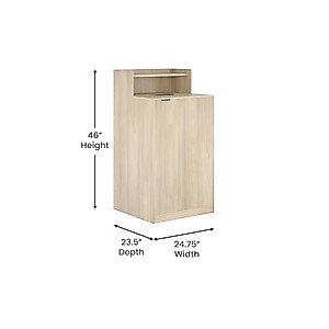 Flash Furniture Dell Trash Can Enclosure with Tray Shelf and 8" Drop Hole, Commercial Grade Trash Receptacle for 32 Gallon Round Cans, Swing Door Access, Oak