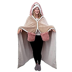 glueckind Sloth Wearable Hooded Blanket for Adults – Fuzzy Super Soft Warm Cozy Plush Flannel Fleece & Hoodie Throw Cloak Wrap - Gifts for Women Adults Girls and Kids