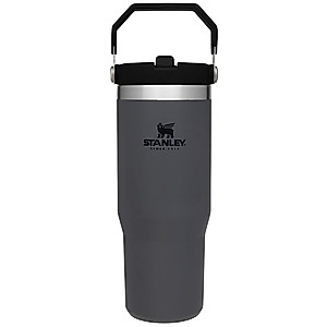 STANLEY IceFlow Stainless Steel Tumbler - Vacuum Insulated Water Bottle for Home, Office or Car Reusable Cup with Straw Leak Resistant Flip Cold for 12 Hours or Iced for 2 Days, Charcoal, 30OZ
